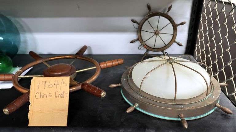 1960;S Chris Craft Ships Wheel, Nautical Lighting Fixtures, Glass Float ...