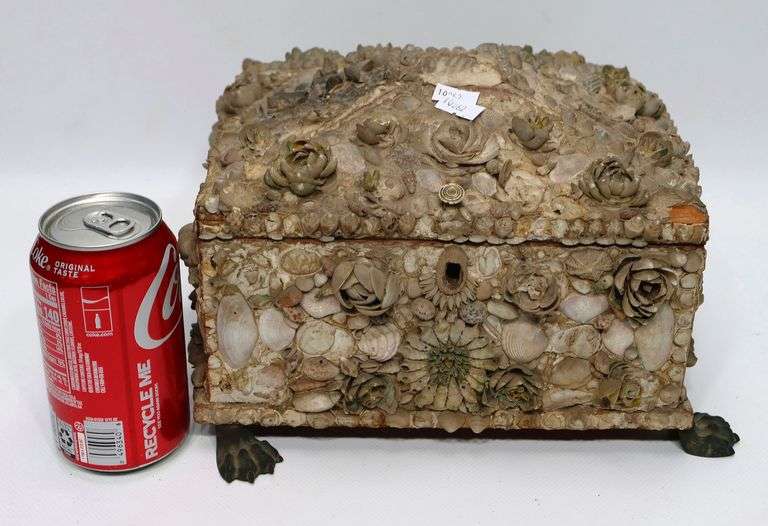 Antique Seashell Art Sewing Box-Breaks and Losses - Dixon's Auction at ...