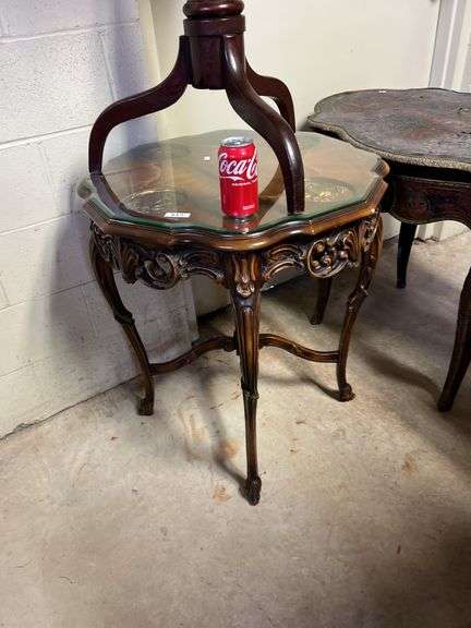 *NO STORAGE* Rococo Revival Glass Top Table - Dixon's Auction at Crumpton
