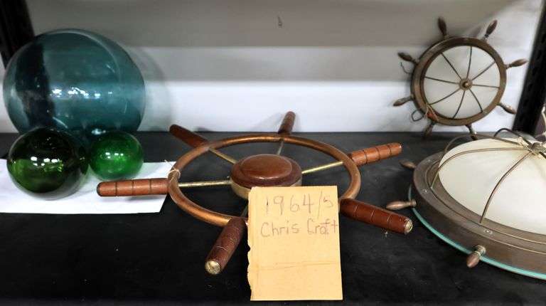 1960;S Chris Craft Ships Wheel, Nautical Lighting Fixtures, Glass Float ...