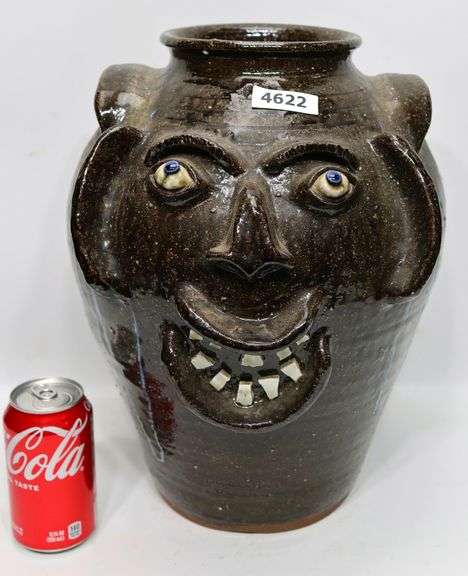 Charles Lisk Folk Art Southern Pottery Face Crock with Handles - Dixon ...