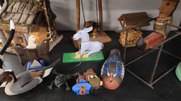 Lot of Wood Carved Folk Art Cat, Donkey, Animal Figures, Balance Toys ...