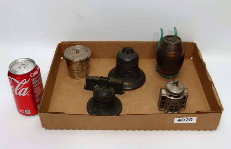 (5) Antique Cast Iron Still Banks - Dixon's Auction at Crumpton