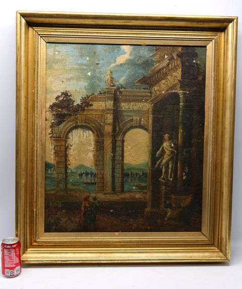 Antique Grand Tour Painting of Grecian Ruins, Old Restoration - Dixon's ...