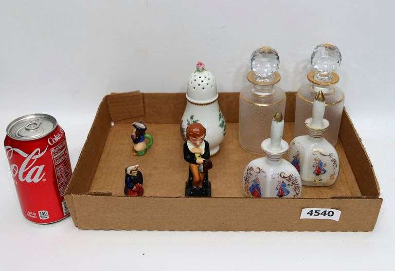(8) Miniature Quimper Pitchers, Royal Doulton Figurine, Perfume Bottles ...