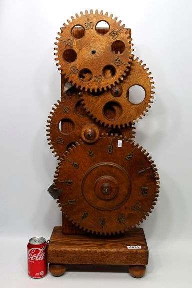 Vintage Wood Gears Clock Sculpture - Dixon's Auction at Crumpton