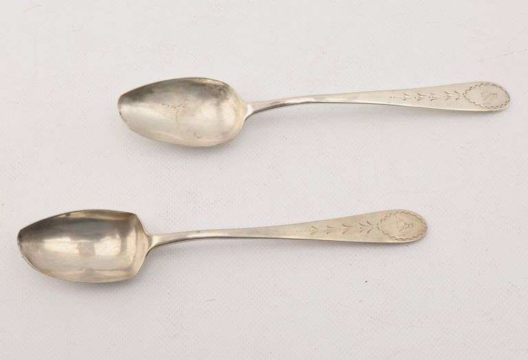 Pair Coin Silver Bright Cut Serving Spoons, 3.2 ozt - Dixon's Auction ...