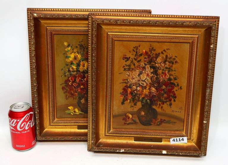 2 Vintage Still Life Oil Paintings Signed Ritter-Chips to Frames ...