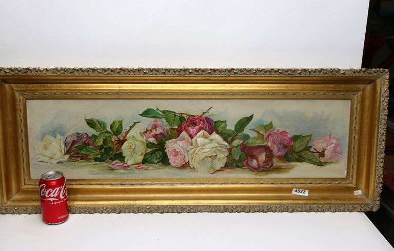 Antique Yard Long Still Life Roses Oil Painting on Canvas - Dixon's ...