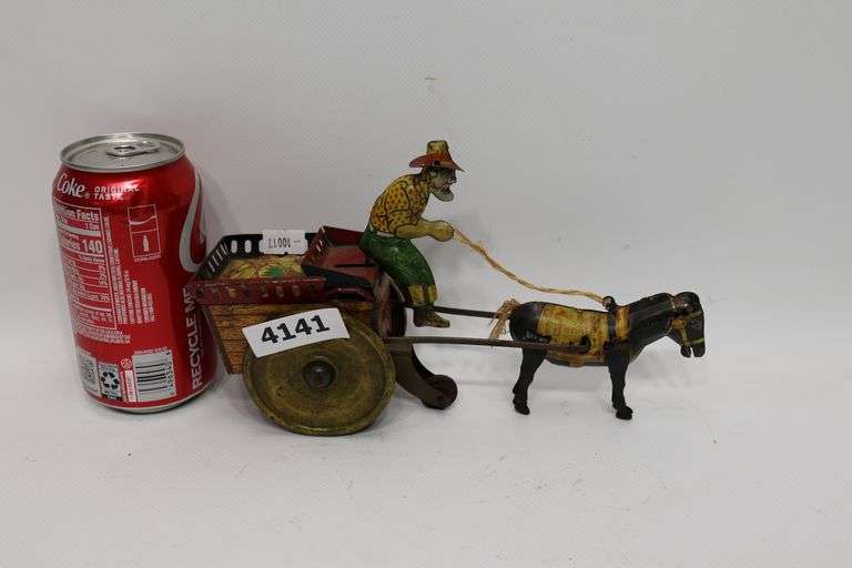 Vintage Strauss Mule Cart Wind Up Tin Toy-Some Losses - Dixon's Auction ...