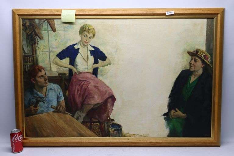 Rolf Stoll (Wpa Artist) Oil on Canvas of Figures in an Interior - Dixon ...