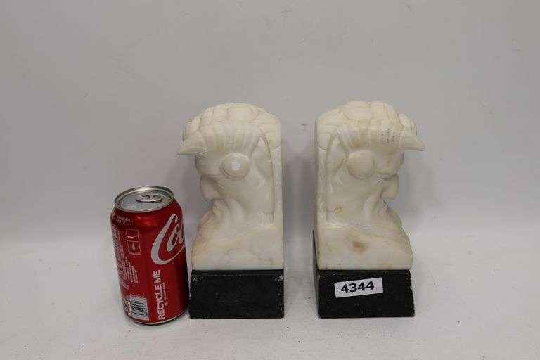 Pair Carved Marble Devil Bookends-Chips to Bases - Dixon's Auction at ...