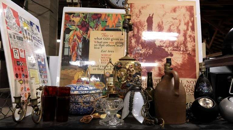 Lot Vintage Mop & Cloisonne Lamps, Brass Sconce, Antique Stoneware Jug ...