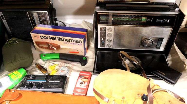 Lot Fishing Tackle Box, Canteen, Knives, Zenith Radio Etc. - Dixon's ...