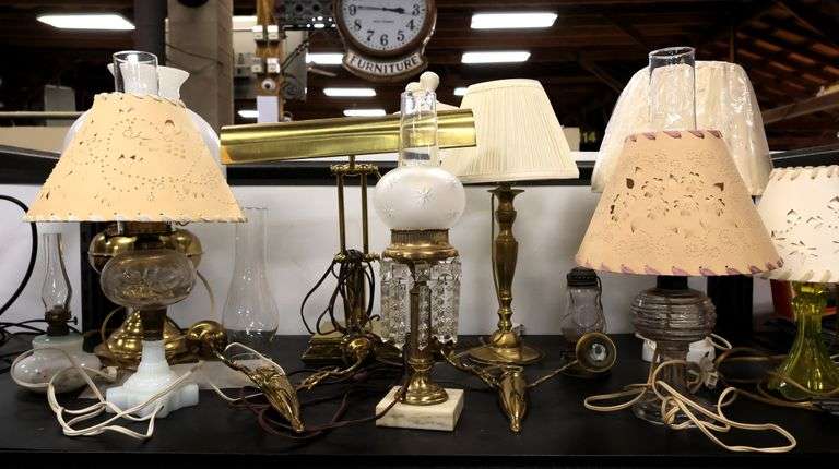 Lot of Vintage Brass & Glass Table / Oil Lamps - Dixon's Auction at ...