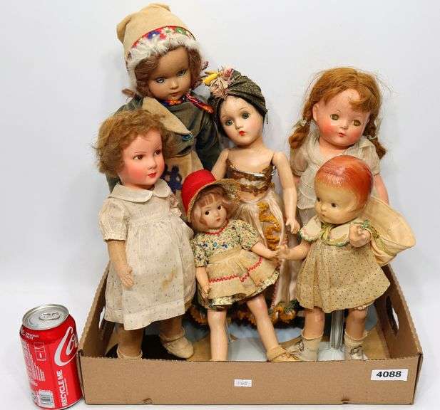 (6) Antique Composition Dolls including Carmen Miranda, Sonja Henie and ...