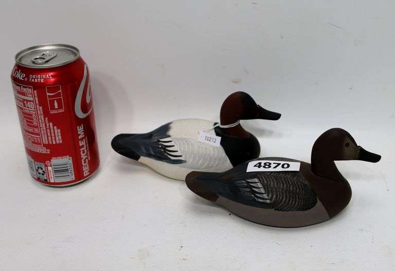 Pair Roger Urie Miniature Canvasback Duck Decoys - Dixon's Auction at ...