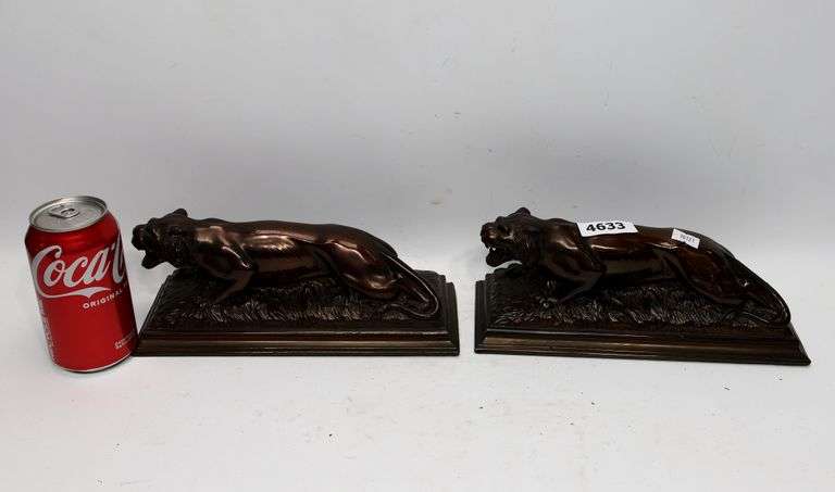 Pair Henry Bronze Spelter Tiger Bookends - Dixon's Auction at Crumpton