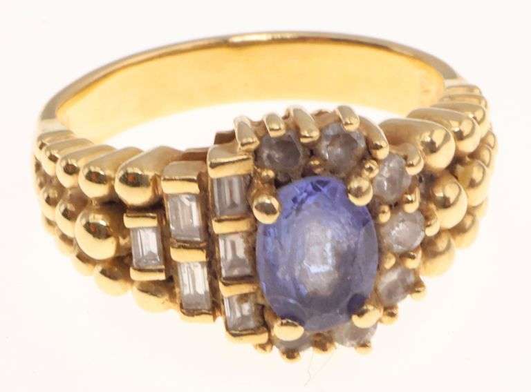 14k Gold Tanzanite & Diamond Ring 5.6g (Stone Has Wear & Scratches ...
