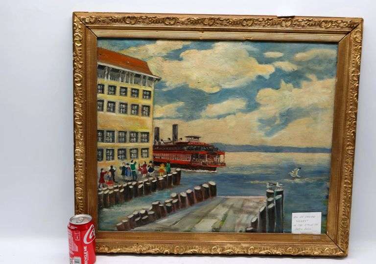 Wpa Era Oil on Canvas Painting of Ferry Landing - Dixon's Auction at ...