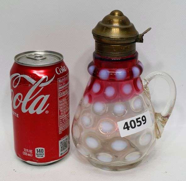 Victorian Opalescent Glass Syrup Jug, As-Is - Dixon's Auction at Crumpton