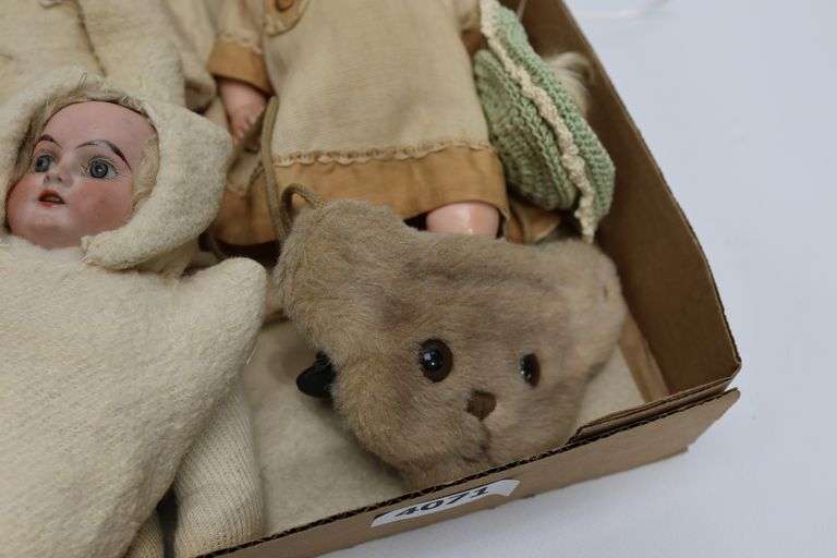.(4) 4 German Bisque Head Dolls including Gerbruder Heubach & Steiff ...