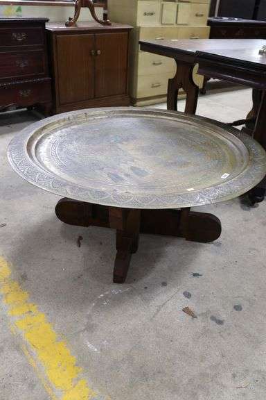 MCM Coffee Table with Ethnographic Chased Brass Tray Top - Dixon's ...
