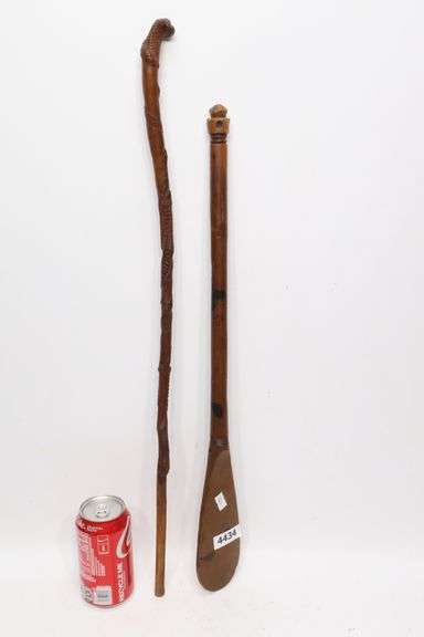 (2) Carved Walking Stick and Paddle - Dixon's Auction at Crumpton
