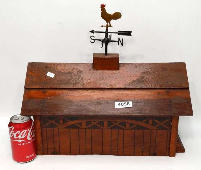 Vintage Folk Art Barn with Rooster Weathervane - Dixon's Auction at ...