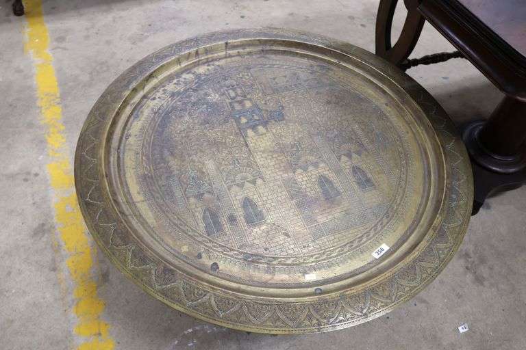 MCM Coffee Table with Ethnographic Chased Brass Tray Top - Dixon's ...