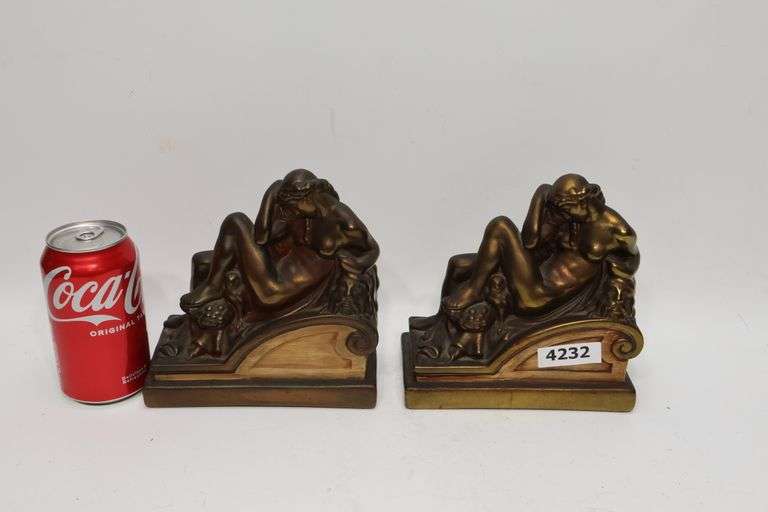 Pair Antique Reclining Nude Bronze Clad Bookends - Dixon's Auction at ...