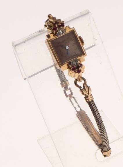 14k Rose Gold Vintage Retro Bulova Diamond & Lab Ruby Watch - Dixon's ...