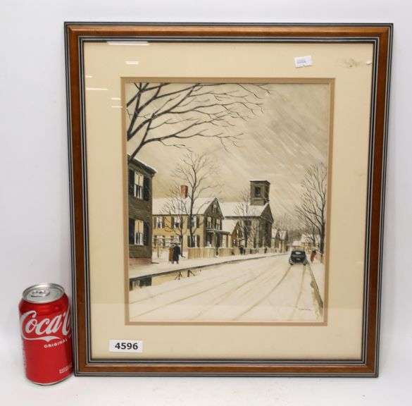 Raymond J. Holden Snowy Day Street Scene Oil Painting-Signed - Dixon's ...