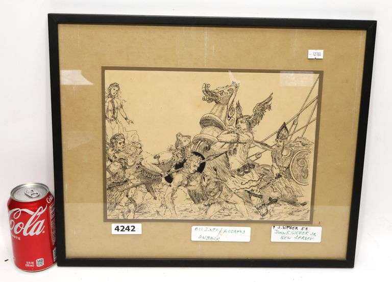 John R. Weber Jr Ink Drawing - Dixon's Auction at Crumpton