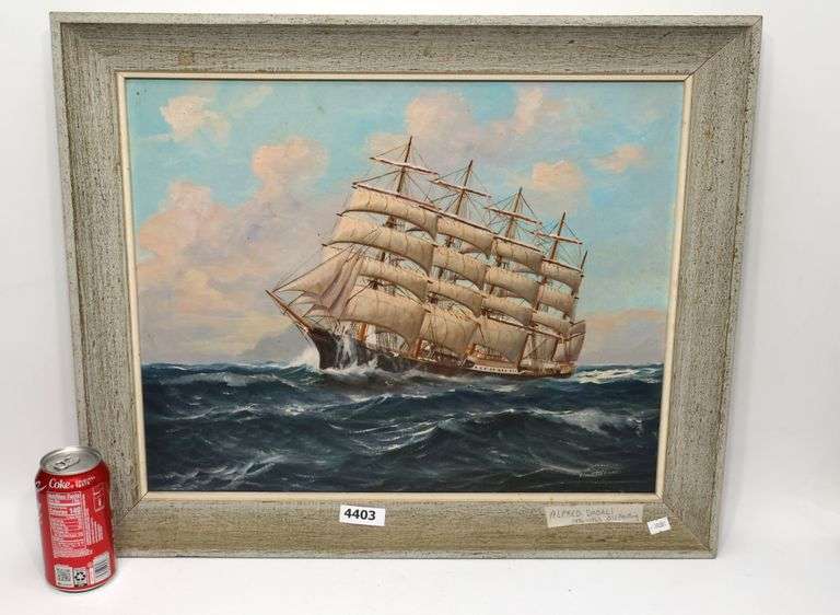 Alfred Gabali Oil Painting of Ship - Dixon's Auction at Crumpton