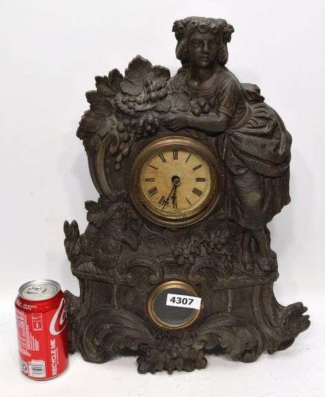 Antique Woman with Rabbits Spelter Clock - Dixon's Auction at Crumpton