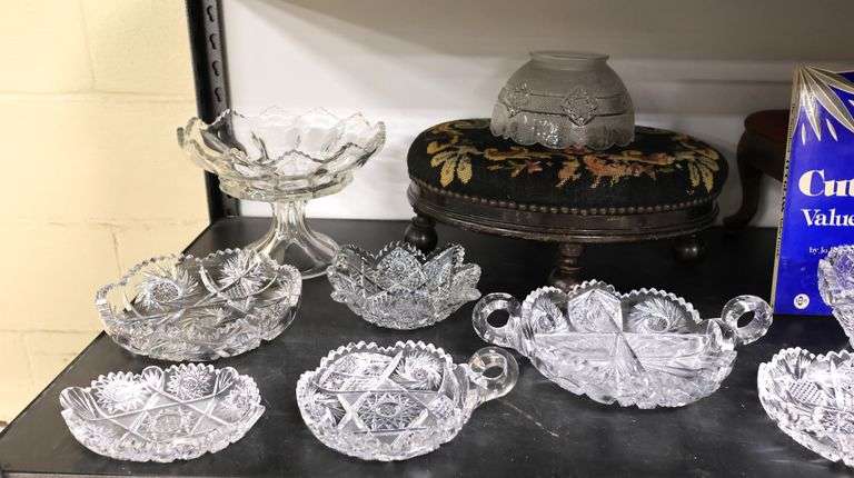 American Brilliant Cut Glass, Pressed Glass, Little Juno Style Lamp, Footstools - Dixon's ...