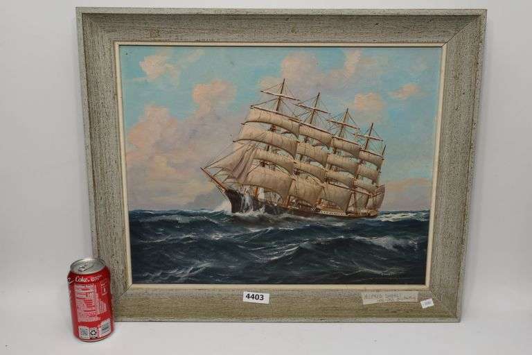 Alfred Gabali Oil Painting of Ship - Dixon's Auction at Crumpton