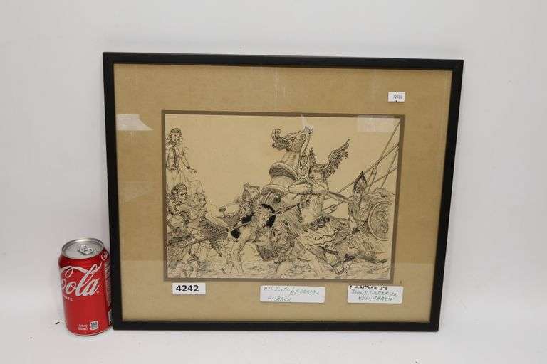 John R. Weber Jr Ink Drawing - Dixon's Auction at Crumpton