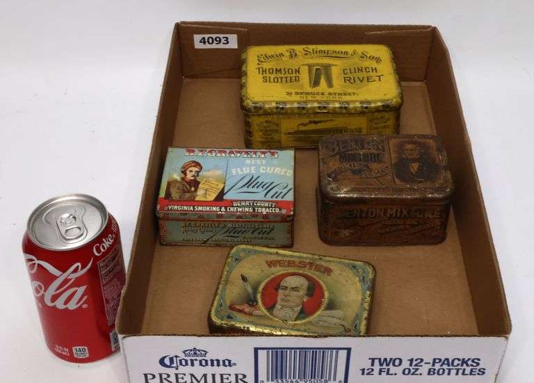 (4) Antique Graphic Advertising Tins - Dixon's Auction at Crumpton