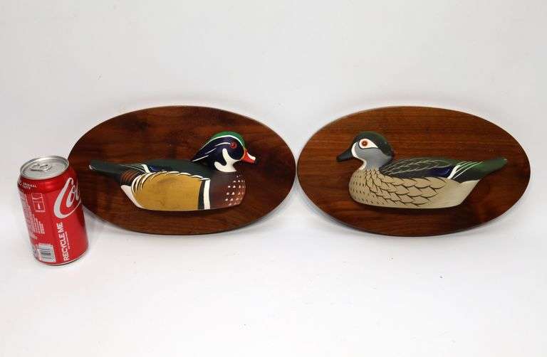 Pair Barry Fuchs Millington MD Miniature Wood Duck Decoy Plaques ...