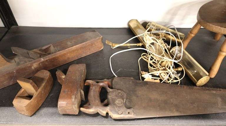 Lot of Antique Woodworking Tools, Frame Lighting, Foot Stool - Dixon's ...