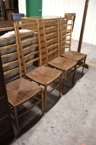 (4) MCM Ladder Back Rush Seat Dining Chairs - Dixon's Auction at Crumpton