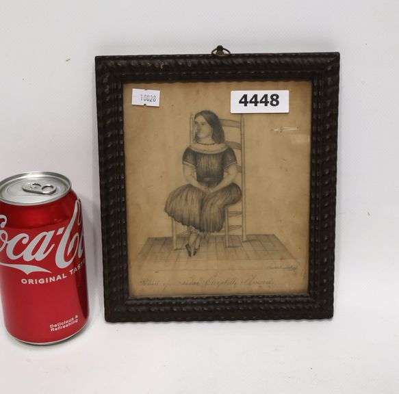 American School Folk Art Graphite Portrait of a Girl, Signed and ...