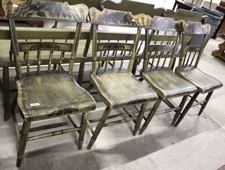 (4) Pennsylvania Sheraton Paint-Decorated Half Spindle Plank Seat ...
