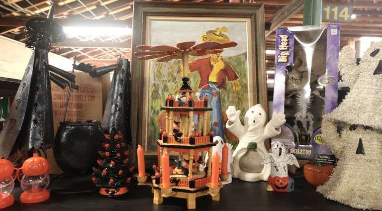 Lot of Halloween Decorations, Scarecrow Painting, Metal Witches (As-Is ...
