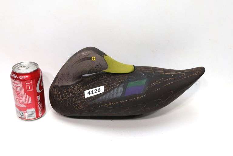 Capt. Harry Jobes 2002 Preening Black Duck Decoy - Dixon's Auction at ...
