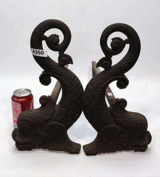 Bradley & Hubbard Cast Iron Sea Monster Andirons - Dixon's Auction at ...