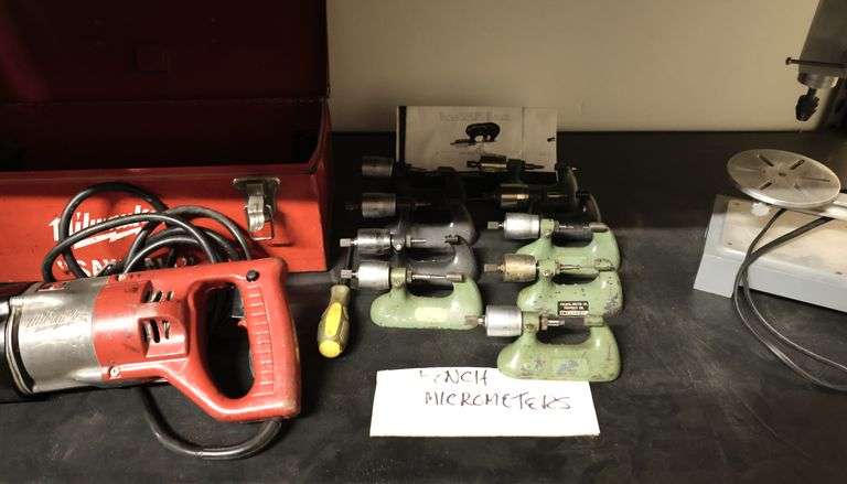 Tool Lot, Bench Micrometers, Milwaukee Saw, Drill Press - Dixon's ...