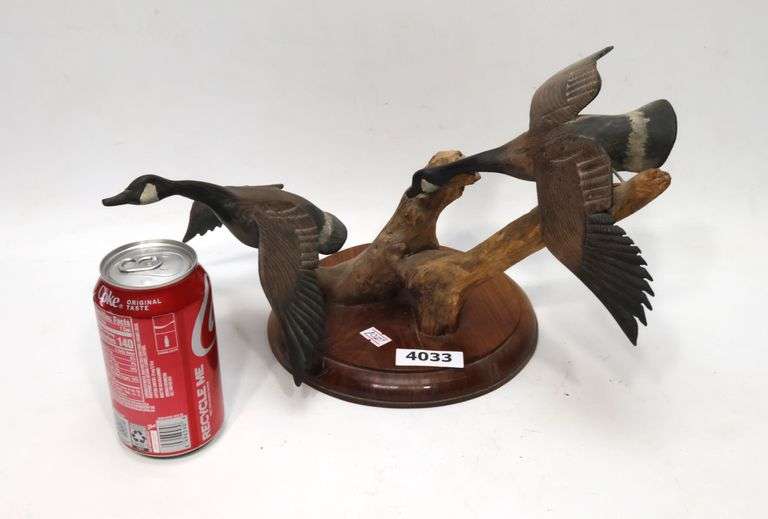 William Veasey Miniature Flying Canada Geese Carving - Dixon's Auction ...